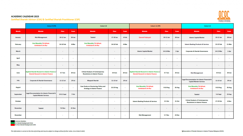 Calendar Class / Timetable – ASAS PORTAL