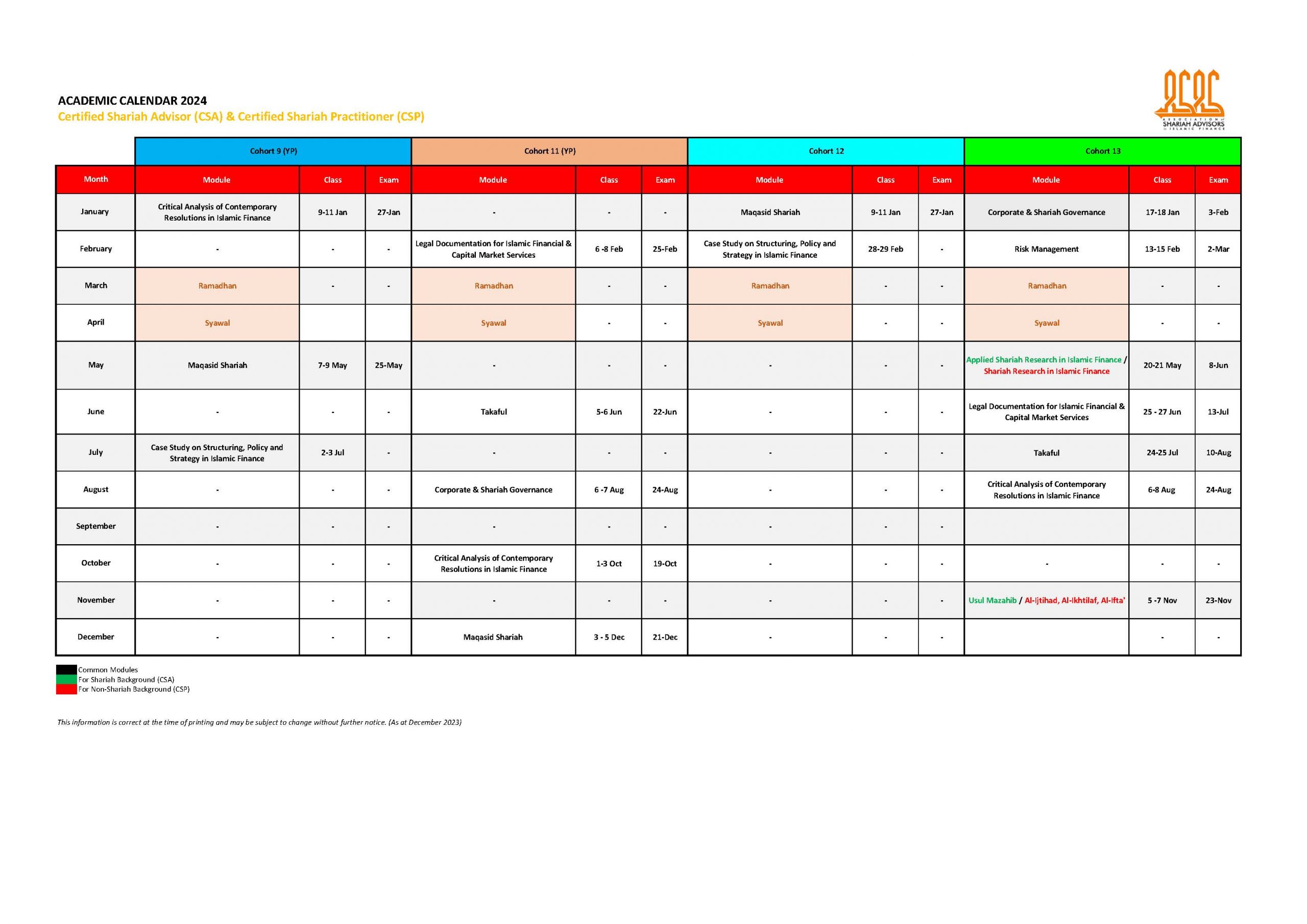 Calendar Class / Timetable – ASAS PORTAL