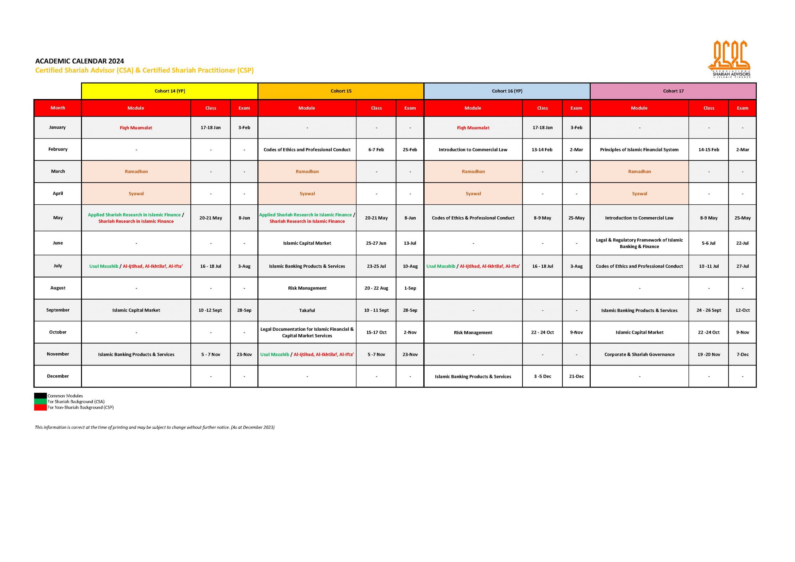 Calendar Class / Timetable – ASAS PORTAL