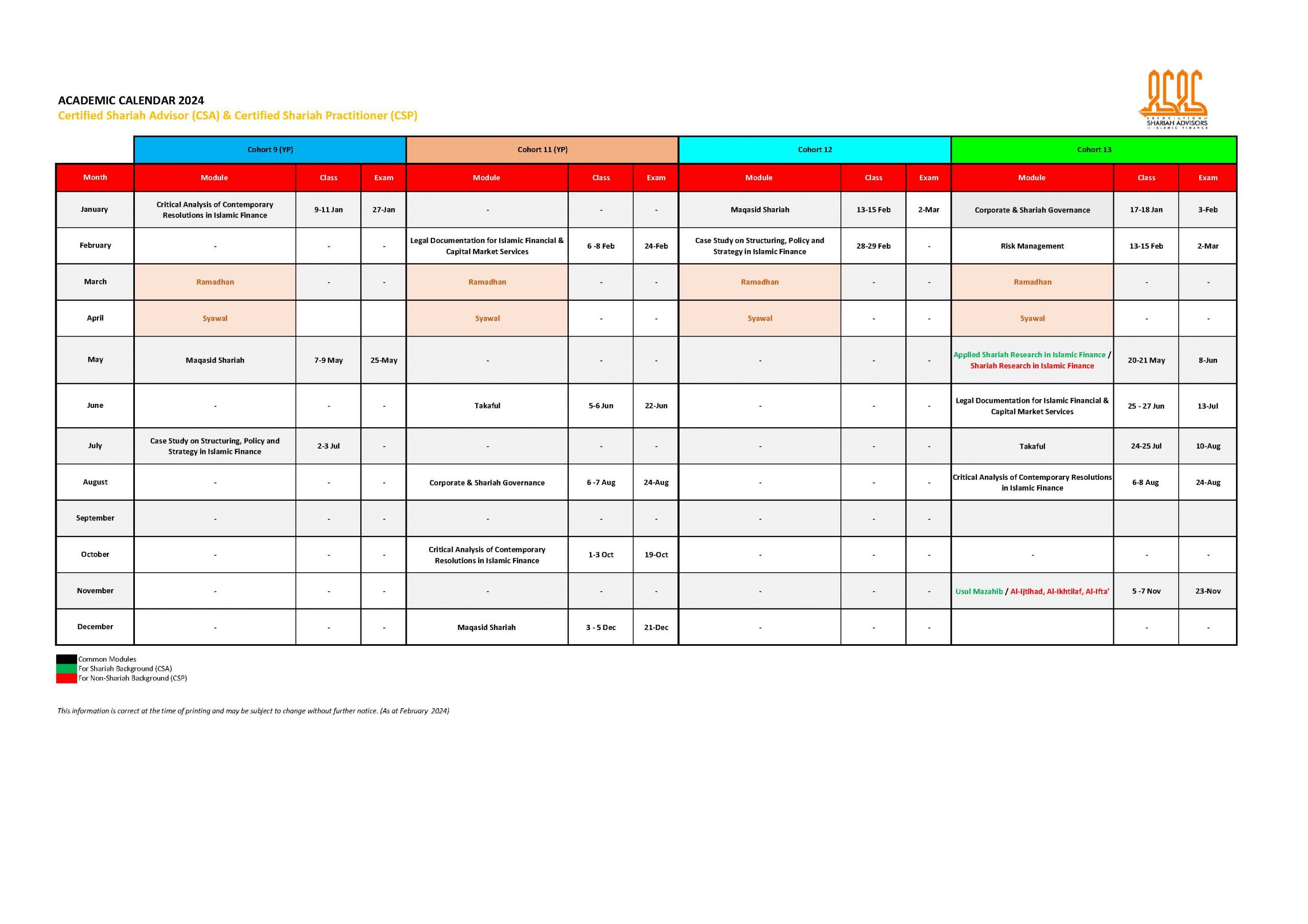 Calendar Class / Timetable – ASAS PORTAL